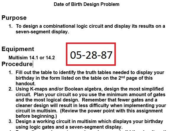Date of Birth Design Problem Purpose 1. To design a | Chegg.com