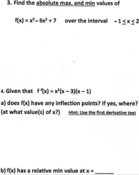 Solved 3. Find the absolute max. and min values of | Chegg.com