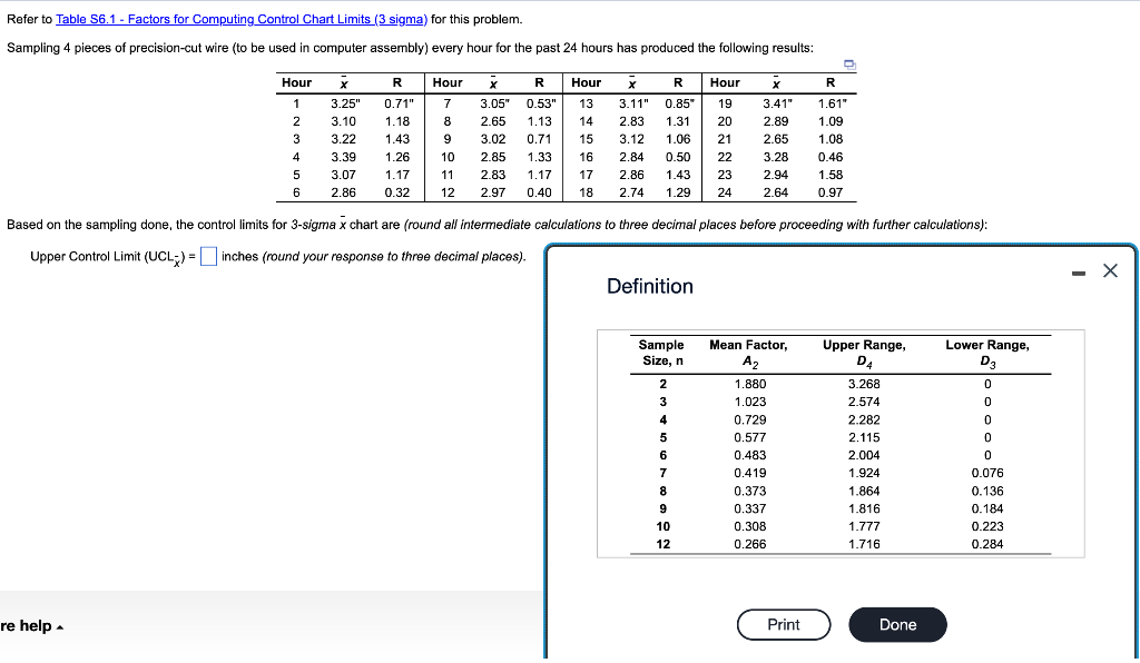 Solved Based on the sampling done, the control limits for | Chegg.com