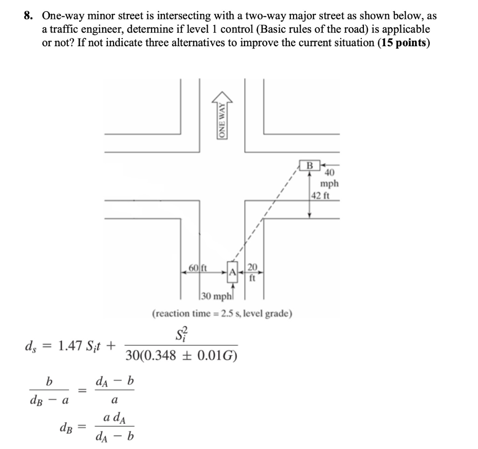 Solved 8. One-way minor street is intersecting with a | Chegg.com