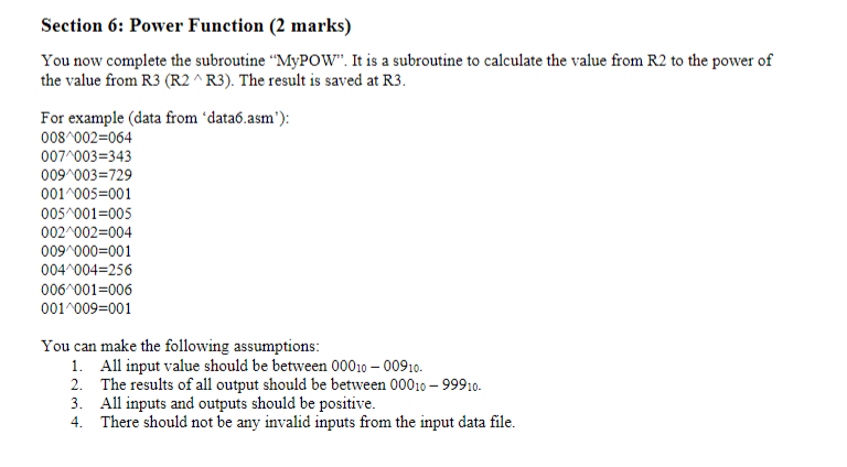 Solved Section 6: Power Function (2 marks) You now complete | Chegg.com
