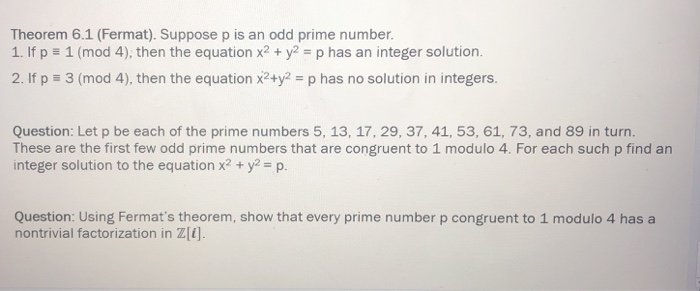 Solved Theorem 6.1 (Fermat). Suppose p is an odd prime | Chegg.com