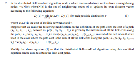 Solved In the distributed Bellman-Ford algorithm, node x | Chegg.com