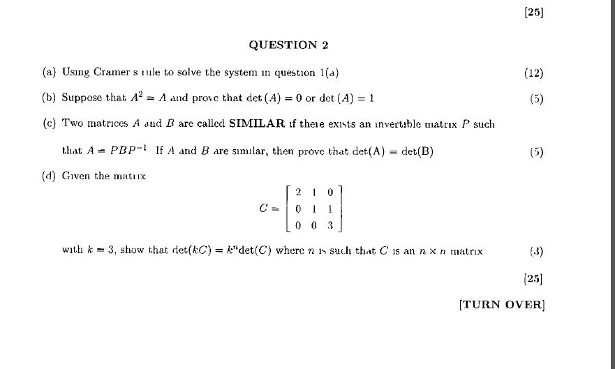 Solved QUESTION 2 (a) Using Cramer s rule to solve the | Chegg.com Solved QUESTION 2 (a) Using Cramer s rule to solve the | Chegg.com