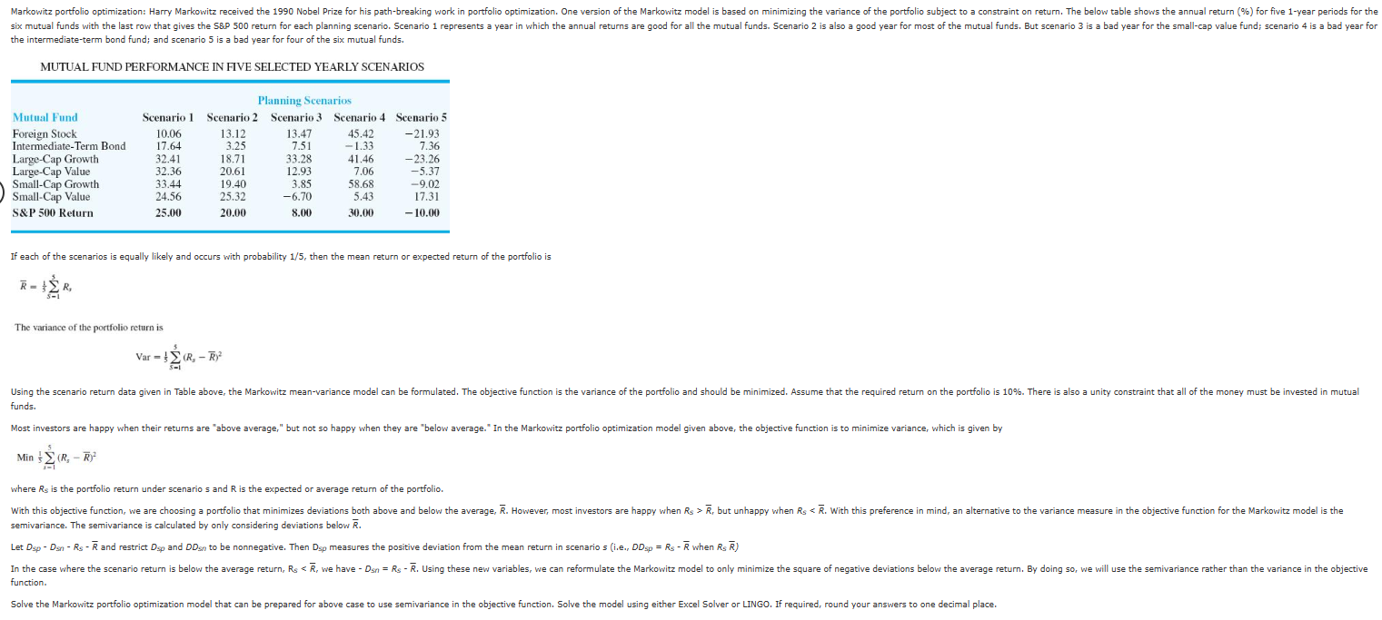 Solved the intermediate-term bond fund; and scenario 5 is a | Chegg.com