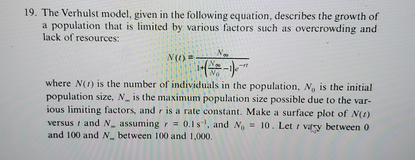 Solved 19. The Verhulst model, given in the following | Chegg.com
