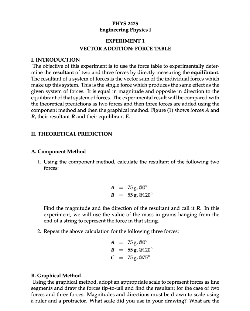 PHYS 2425 Engineering Physics I EXPERIMENT 1 VECTOR | Chegg.com