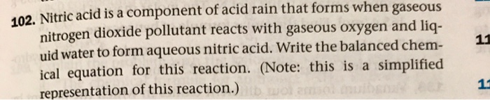 Solved Nitric acid is a component of acid rain that forms | Chegg.com