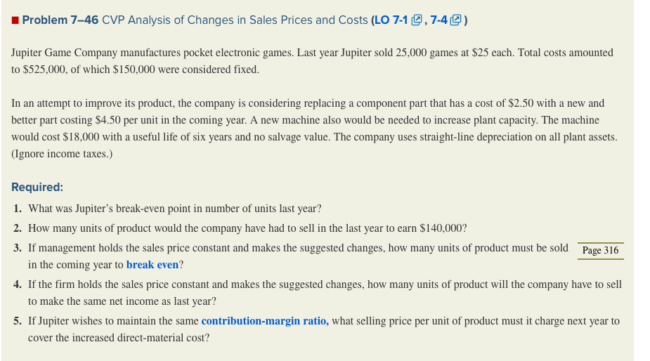 Solved Problem 7-46 CVP Analysis of Changes in Sales Prices | Chegg.com