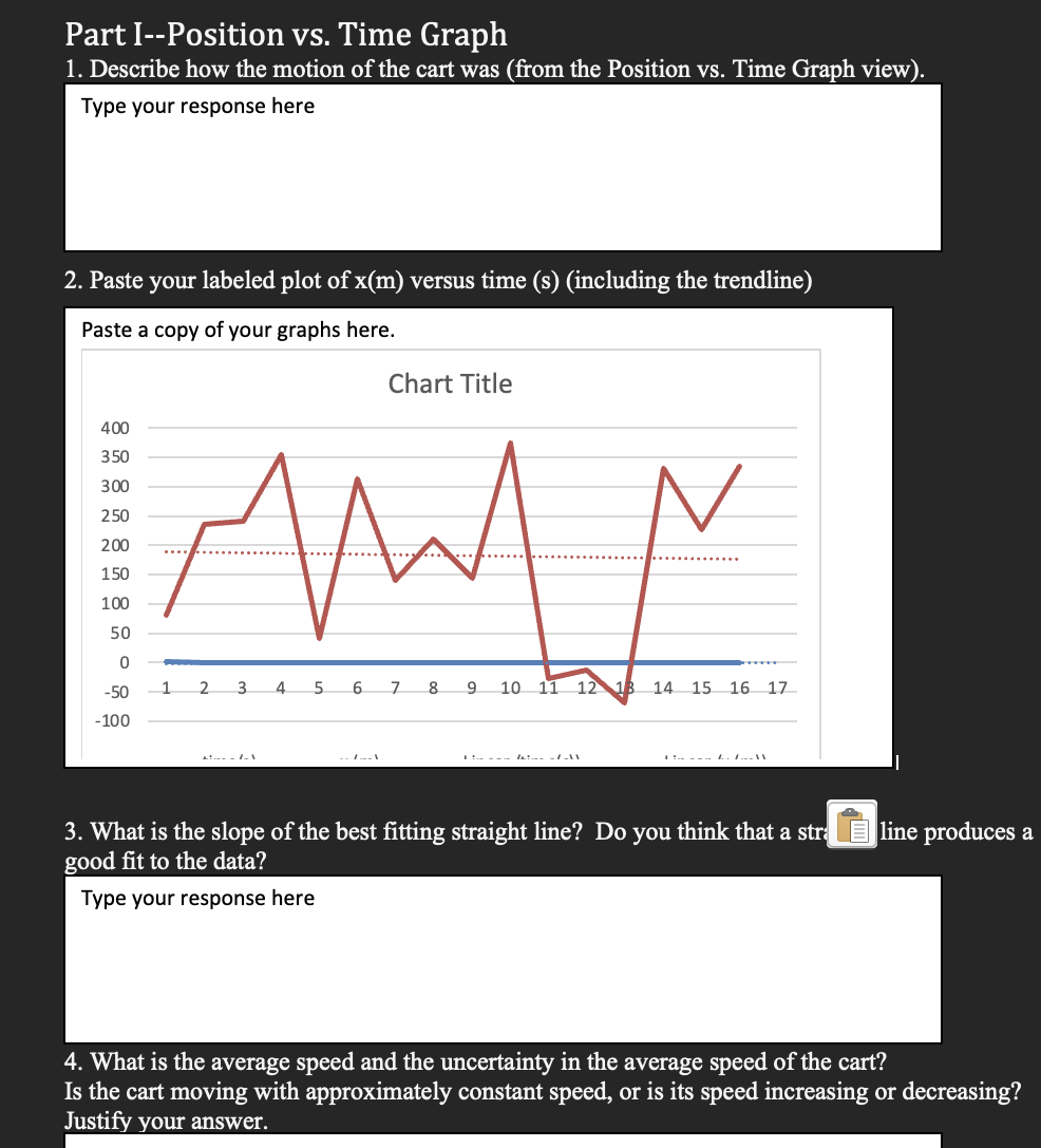 Solved Part I--Position vs. ﻿Time GraphDescribe how the | Chegg.com