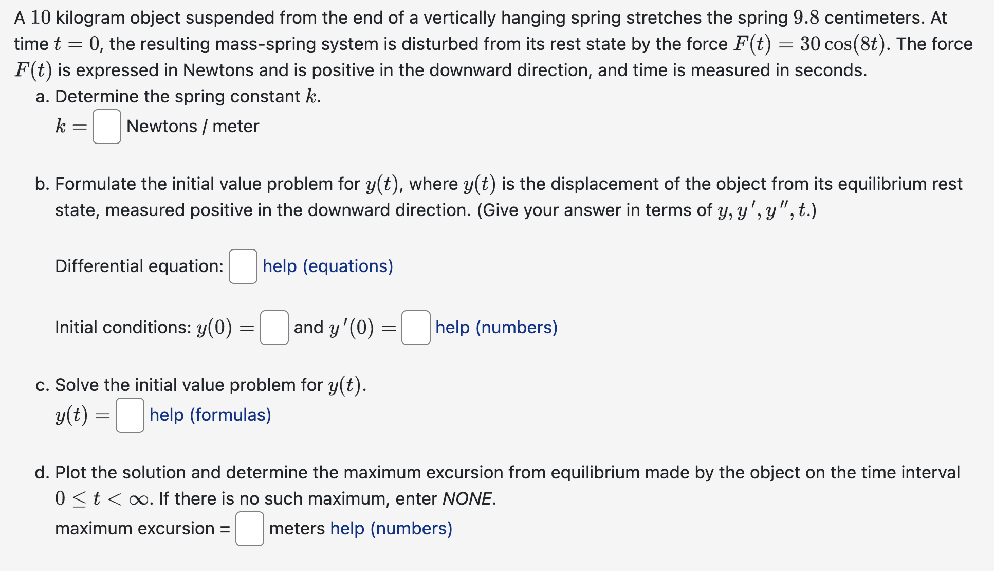 Solved A 10 kilogram object suspended from the end of a | Chegg.com