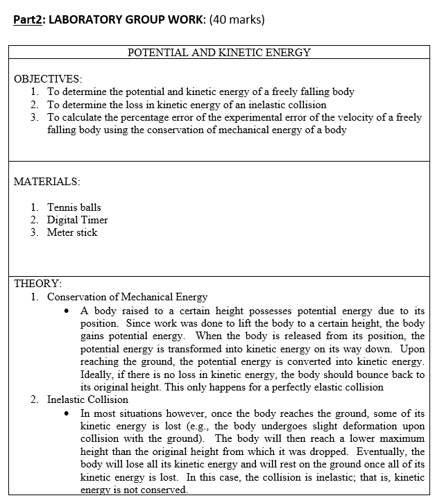 Part2: LABORATORY GROUP WORK: (40 marks) POTENTIAL | Chegg.com