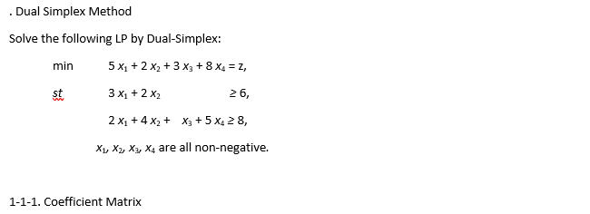 Solved . Dual Simplex Method Solve the following LP by | Chegg.com