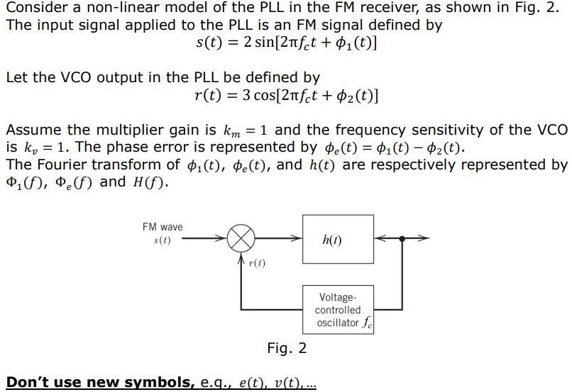 Solved Consider a non-linear model of the PLL in the FM | Chegg.com