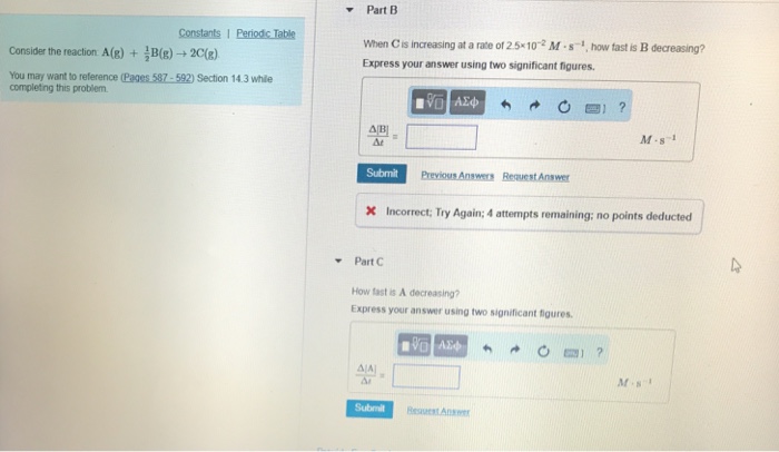 Solved Part B Constants I Periodc Table (g) → 2C(g) When Cis | Chegg.com