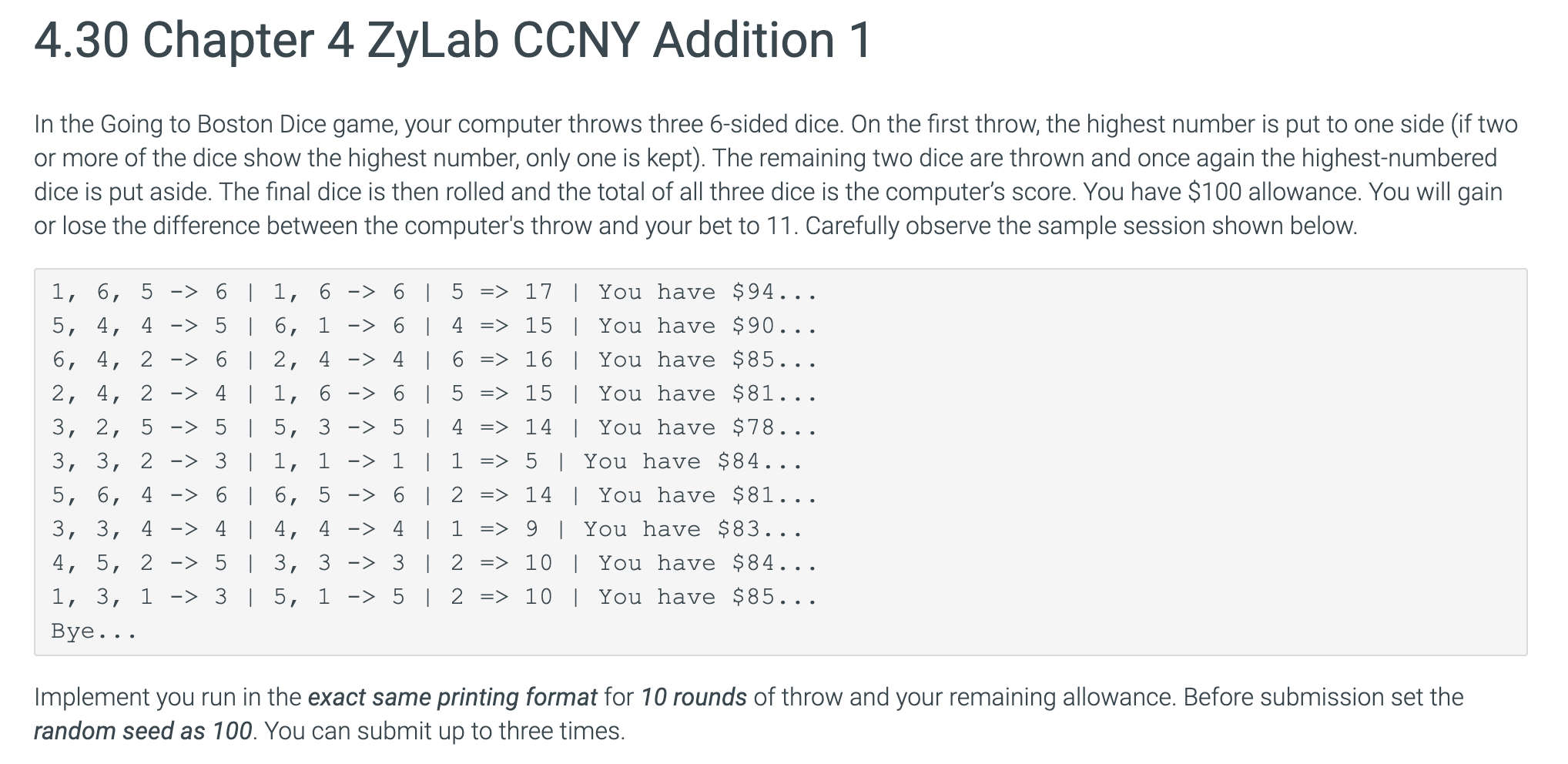 Solved 4.30 Chapter 4 ZyLab CCNY Addition 1 In the Going to | Chegg.com