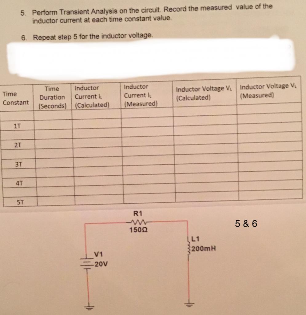 Solved 5. Perform Transient Analysis on the circuit. Record | Chegg.com