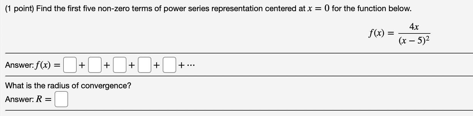 Solved ( 1 point) Find the first five non-zero terms of | Chegg.com