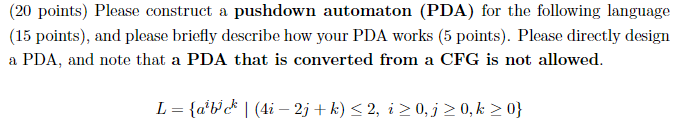 Solved (20 points) Please construct a pushdown automaton | Chegg.com