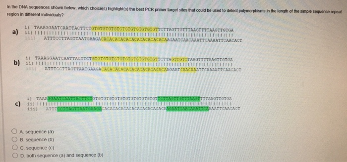 Solved n the DNA region in difterent individuals? sequences | Chegg.com