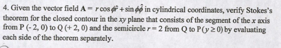 Solved 4. Given the vector field A = r cos + sin φφ in | Chegg.com