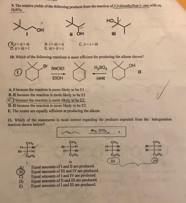 Solved 9. The relative yields of the following products from | Chegg.com