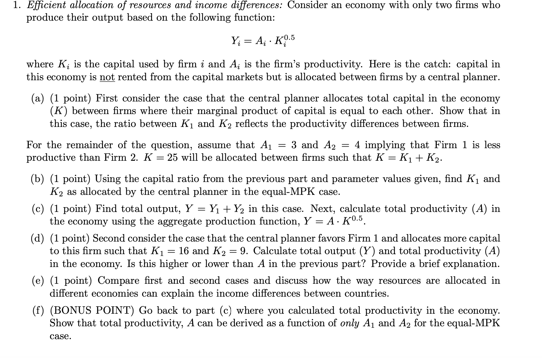 Efficient allocation of resources and income | Chegg.com