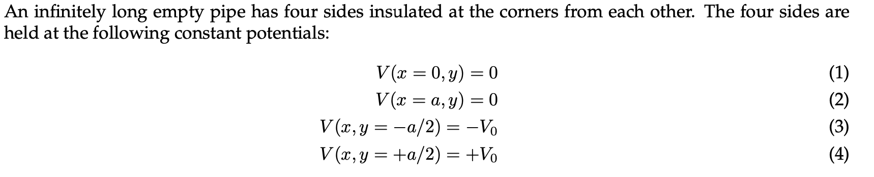 Solved An infinitely long empty pipe has four sides | Chegg.com