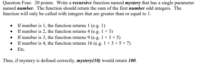 Solved Question Four. 20 points. Write a recursive function | Chegg.com