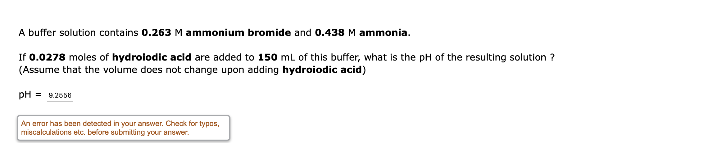 Solved A buffer solution contains 0.263M ammonium bromide | Chegg.com