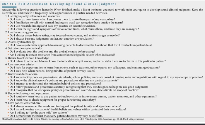 Solved BOX 11-9 Self-Assessment: Developing Sound Clinical | Chegg.com