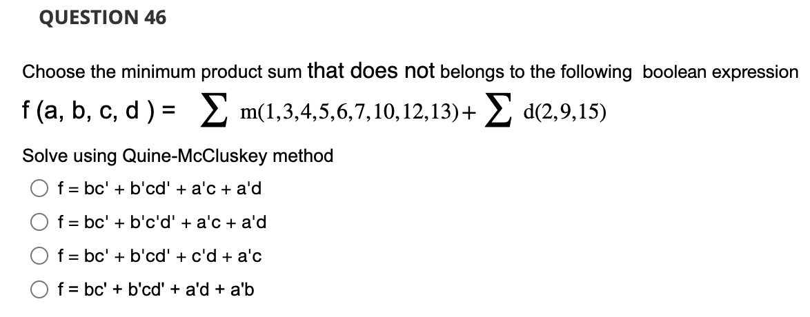 Choose the minimum product sum that does not belongs | Chegg.com