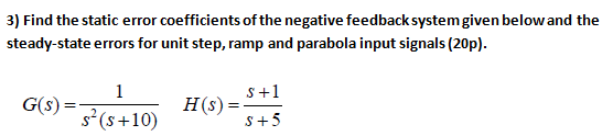 Solved 3) Find the static error coefficients of the negative | Chegg.com