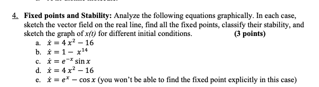 Solved 4. Fixed points and Stability: Analyze the following | Chegg.com