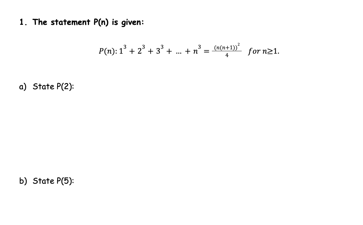 Solved 1. The statement P(n) is given: | Chegg.com