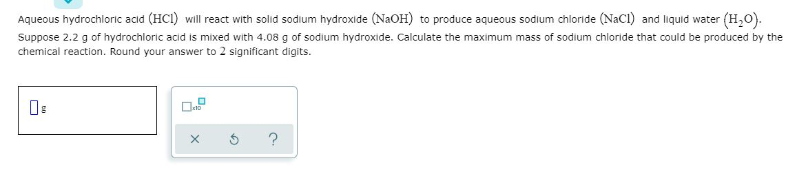 Solved Aqueous hydrochloric acid (HCI) will react with solid | Chegg.com