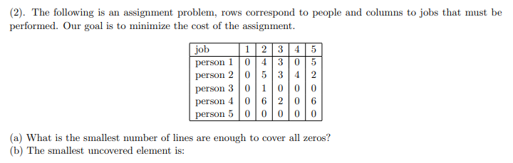 Solved (2). The following is an assignment problem, rows | Chegg.com