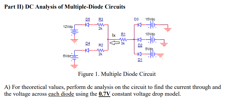 Solved Part II) DC Analysis of Multiple-Diode Circuits 15Vdc | Chegg.com
