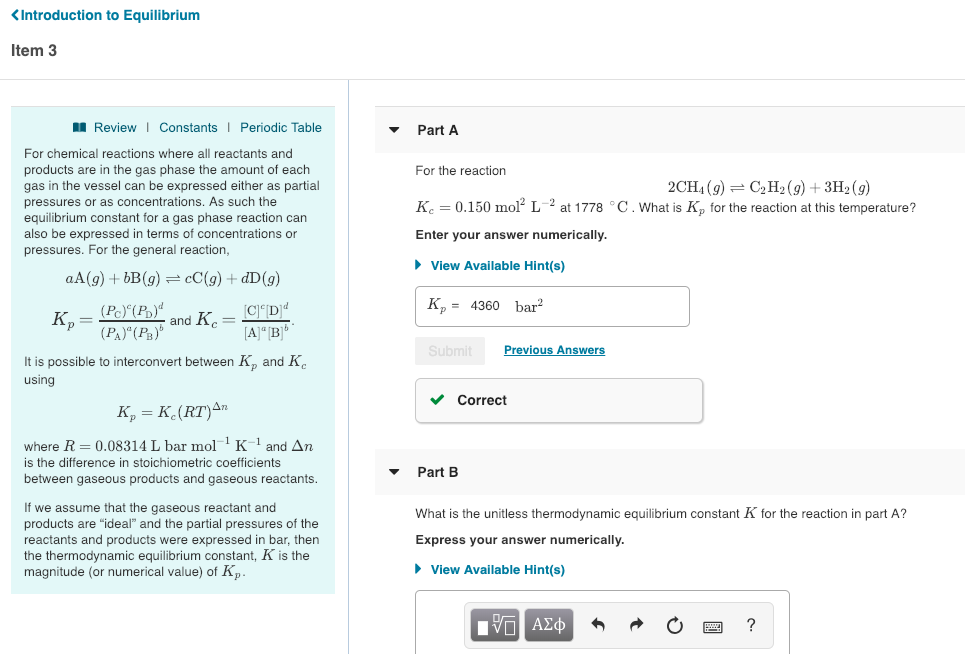 Solved KIntroduction to Equilibrium Item 3 Review Constants | Chegg.com