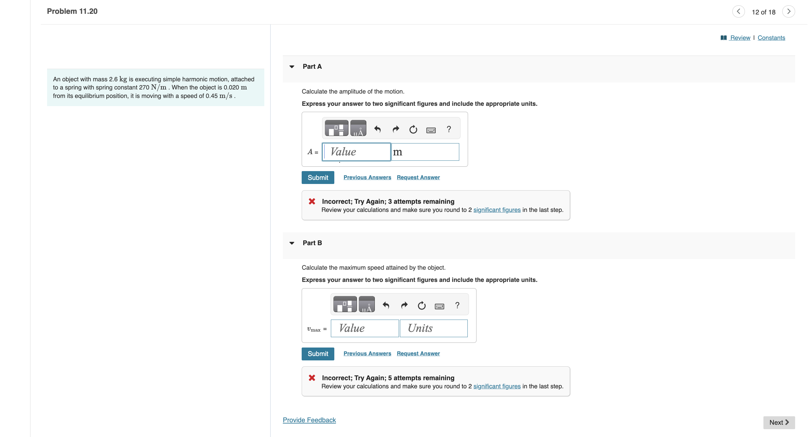 Solved An object with mass 2.6kg ﻿is executing simple | Chegg.com