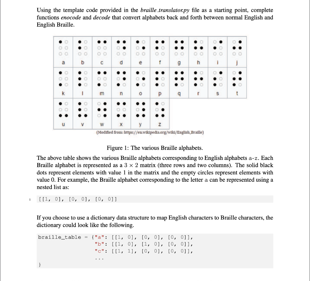 Solved Using the template code provided in the braille | Chegg.com
