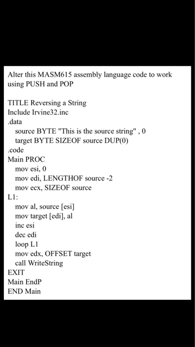 Solved Alter This Masm615 Assembly Language Code To Work 