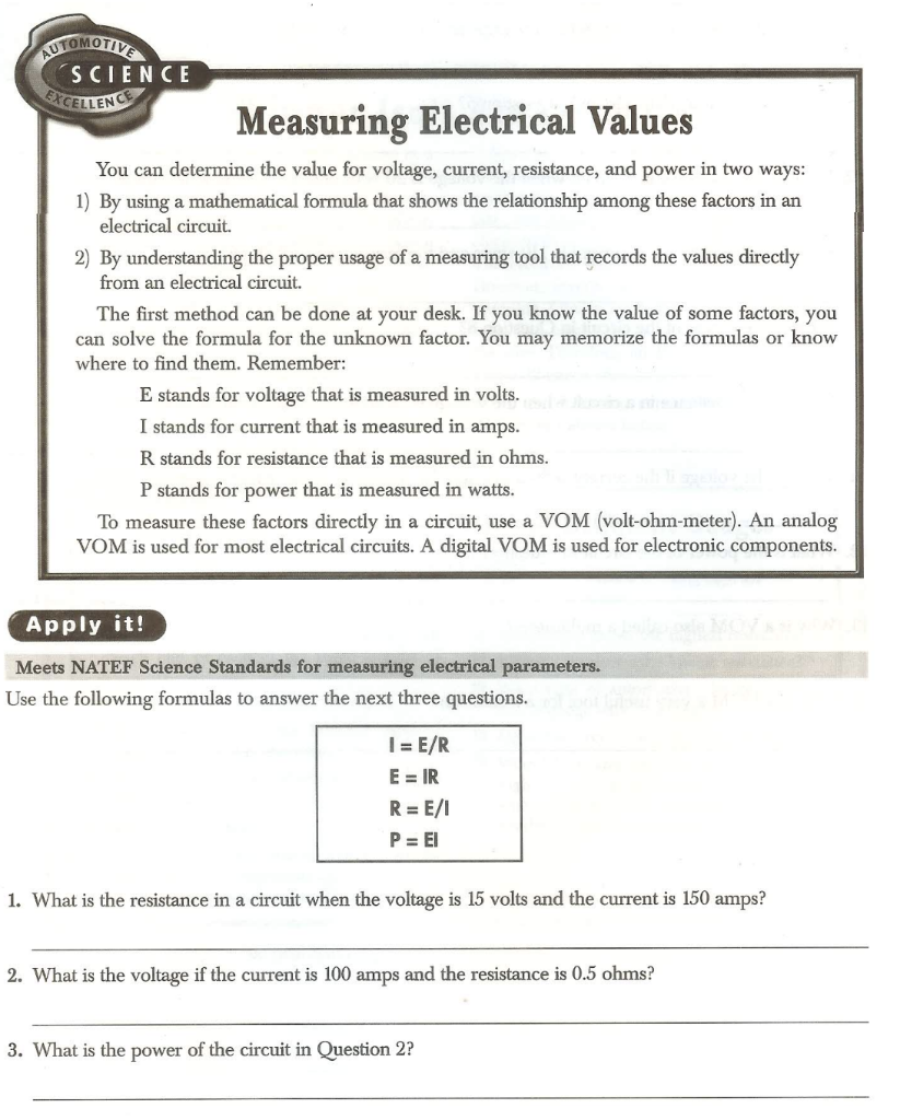 Solved Measuring Electrical Values You can determine the | Chegg.com