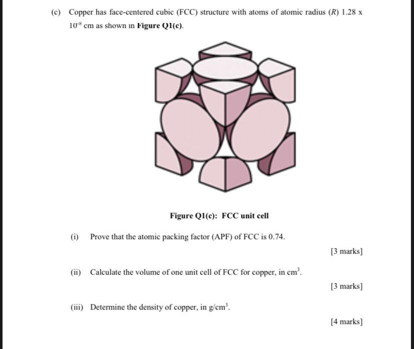Solved (c) Copper has face-centered cubic (FCC) structure | Chegg.com