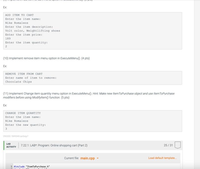 Solved 7.22 LAB*: Program: Online shopping cart (Part 2) | Chegg.com