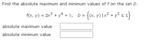 Solved Find the absolute maximum and minimum values of f on | Chegg.com