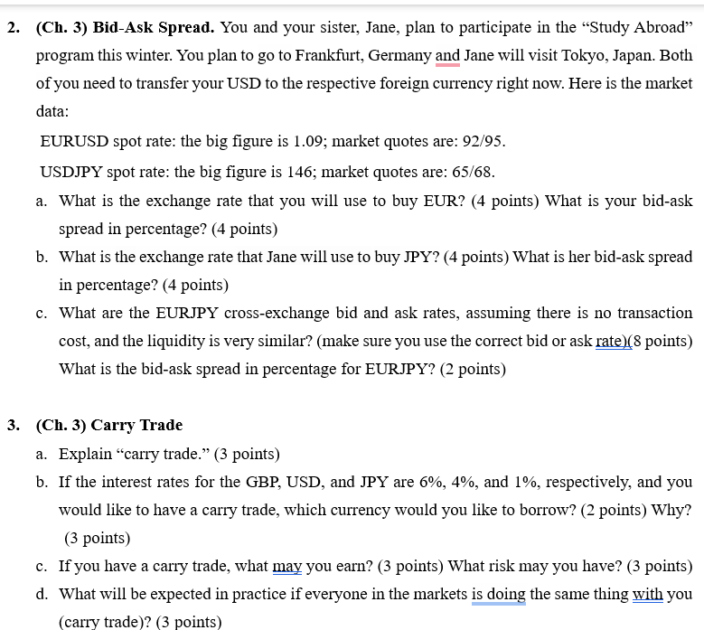 Solved (Ch. 3) ﻿Bid-Ask Spread. You and your sister, Jane, | Chegg.com