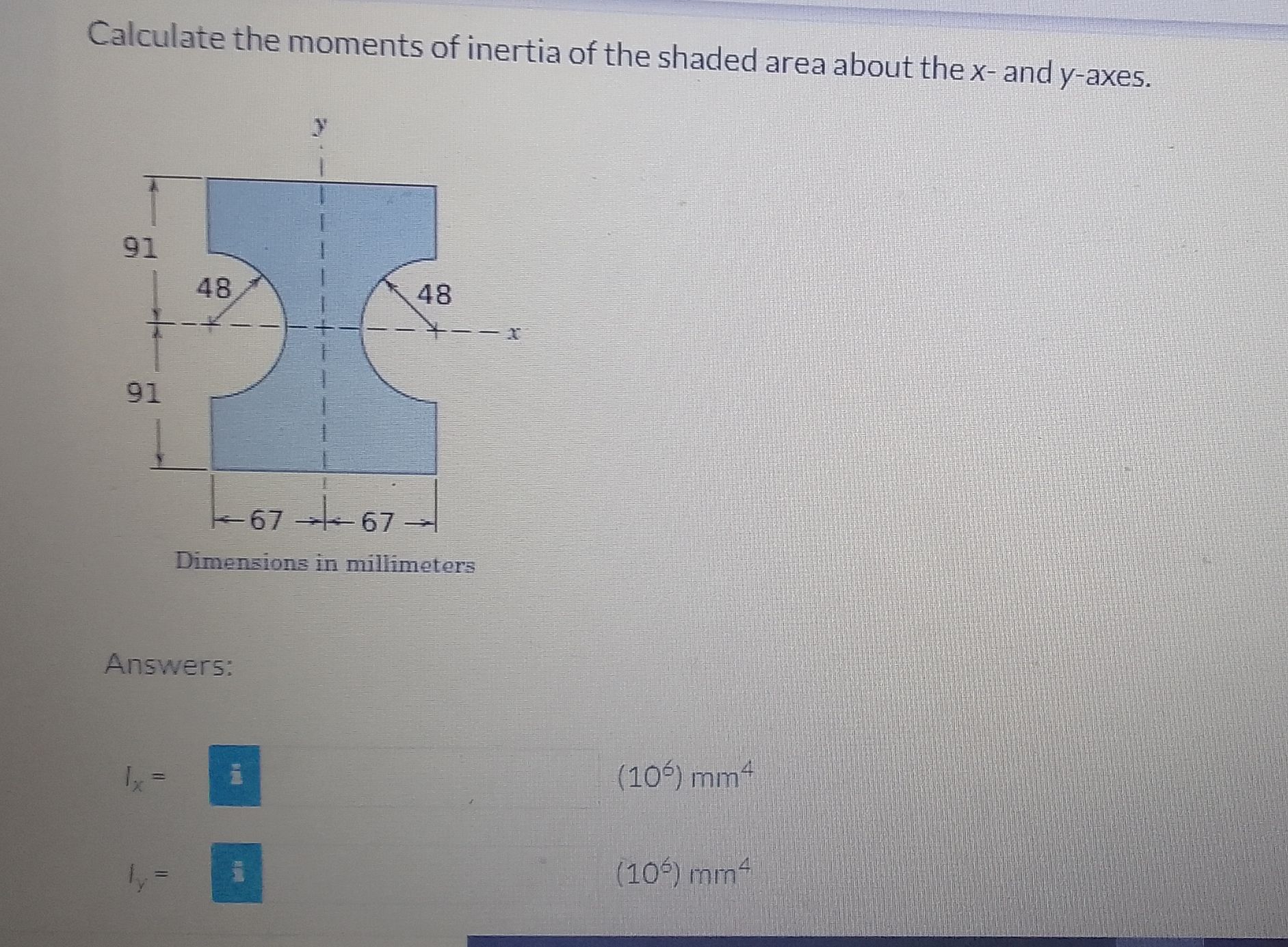 Solved Calculate the moments of inertia of the shaded area | Chegg.com