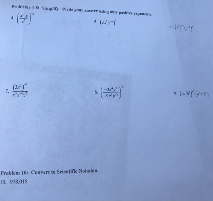 Solved Problems 4-8: Simplify. Write your answer using only | Chegg.com