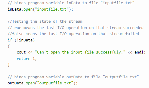 Solved // binds program variable inData to file | Chegg.com